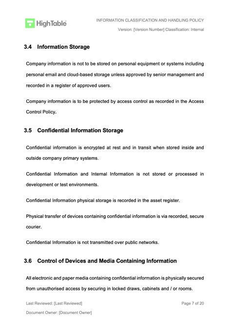 Iso 27001 Information Classification Policy Template Word High Table