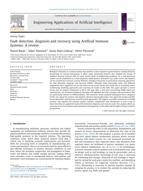 Pdf Fault Detection Diagnosis And Recovery Using Artificial Immune Systems A Review