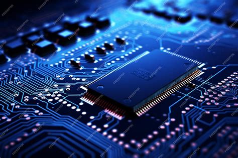 Premium Photo Blue Themed Circuit Board With Chip