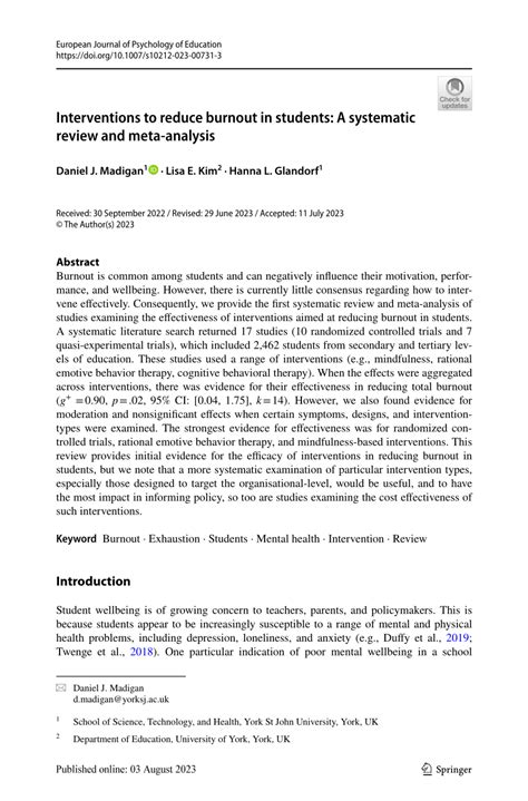 Pdf Interventions To Reduce Burnout In Students A Systematic Review