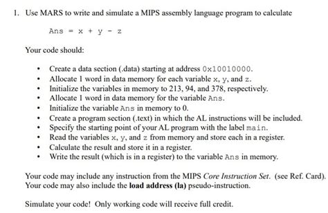Solved 1 Use Mars To Write And Simulate A Mips Assembly