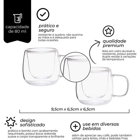 Par De Xícaras Café Parede Dupla Borossilicato Mimo Style Não Queima as Mãos Shopee Brasil