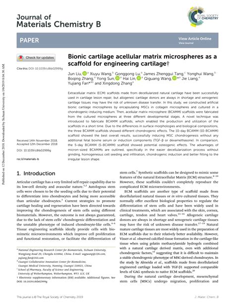 Pdf Bionic Cartilage Acellular Matrix Microspheres As Scaffold For