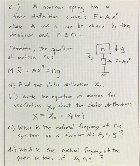 Solved 2 1 A Nonlinear Spring Has A Force Deflection Curve