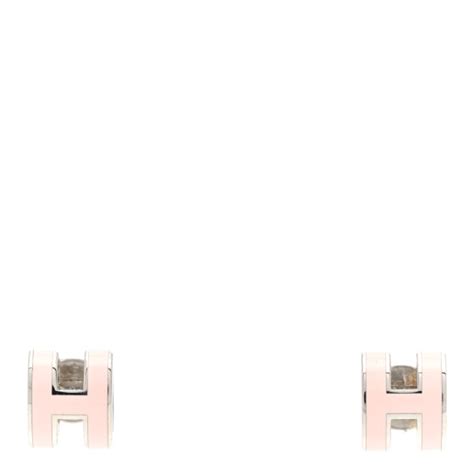 Hermes Palladium Lacquered Mini Pop H Earrings Rose Dragee 1461225