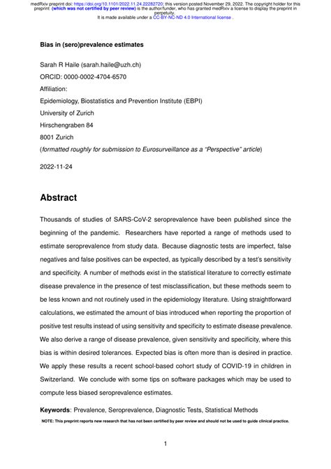 Pdf Bias In Seroprevalence Estimates