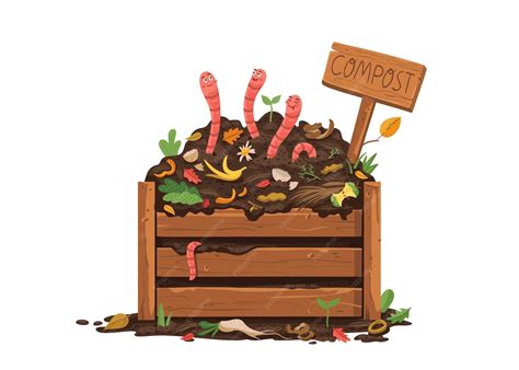 Premium Vector Cartoon Funny Earth Worms In Wooden Compost Box With