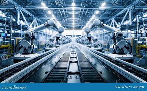 Automated Robotic Assembly Line In Modern Factory Generative Ai Stock Illustration
