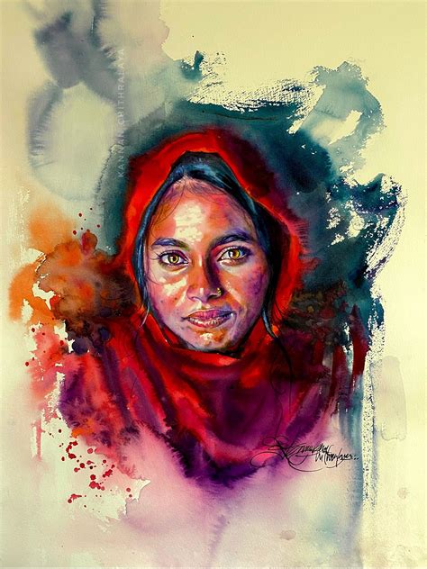 Portrait Of A Lady Watercolor Painting Exotic India Art