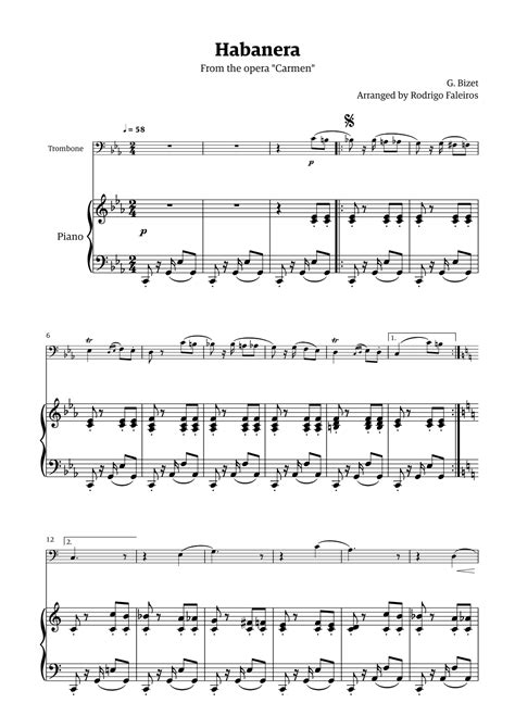 Habanera For Solo Trombone W Piano Accompaniment Arr Rodrigo