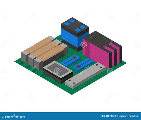 Isometric Circuit Board With Electronic Components Computer Chip Technology Processor Circuit