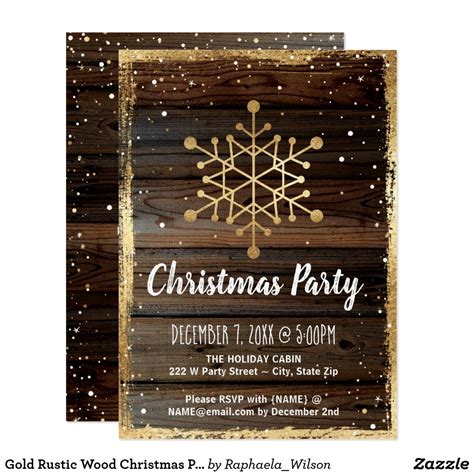 Gold Rustic Wood Christmas Party Invitations Zazzle Holiday Card