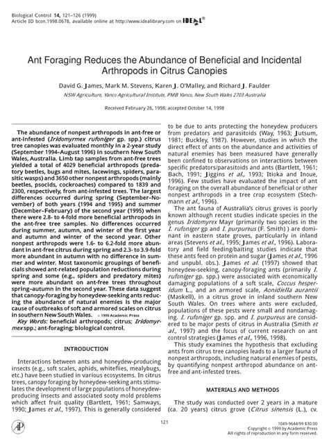 Pdf Ant Foraging Reduces The Abundance Of Beneficial And Incidental
