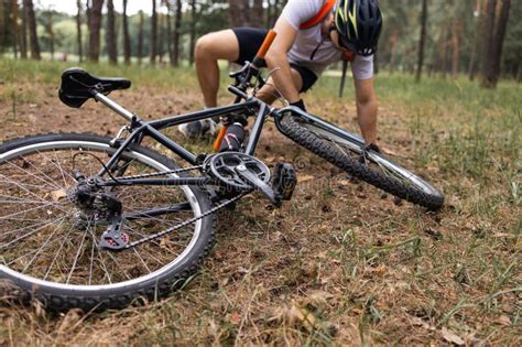 Man Fallen Off His Bike In Park Bicycle Accident Biker Lying On The
