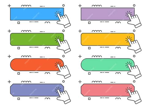 Premium Vector Hand Cursor With Click Here Banner Vector Set Action