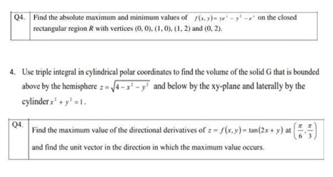 Solved Q4 Find The Absolute Maximum And Minimum Values Of