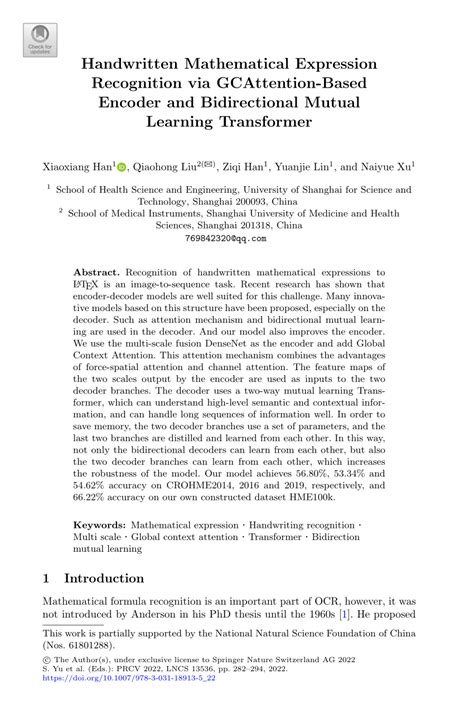 Pdf Handwritten Mathematical Expression Recognition Via Gcattention