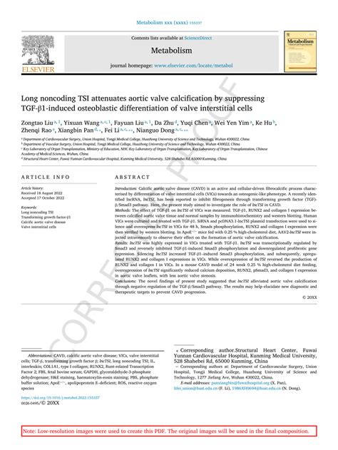 Pdf Long Noncoding Tsi Attenuates Aortic Valve Calcification By Suppressing Tgf β1 Induced