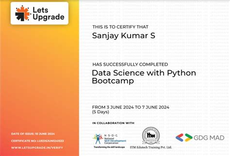 Completed Data Science With Python Bootcamp Sanjay Kumar S Posted On The Topic Linkedin