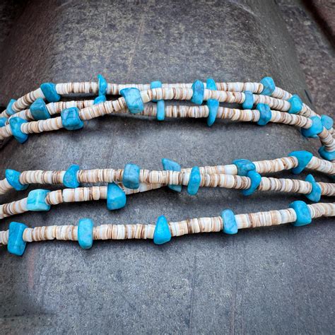 Vintage Three Strand Chip Turquoise Shell Heishi Necklace Approx 285