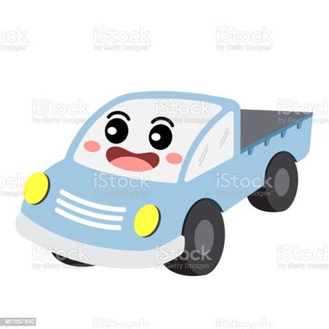 픽업 트럭 교통 만화 캐릭터 관점 보기 벡터 일러스트 레이 션 3차원 형태에 대한 스톡 벡터 아트 및 기타 이미지 3차원