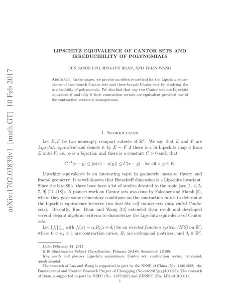 Pdf Lipschitz Equivalence Of Cantor Sets And Irreducibility Of Polynomials
