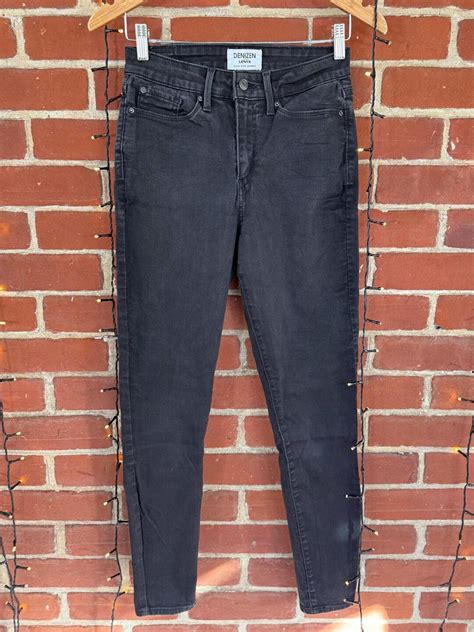 Levis Denizen High Rise Skinny Jeans Black W28 L30 Uk 10 Etsy