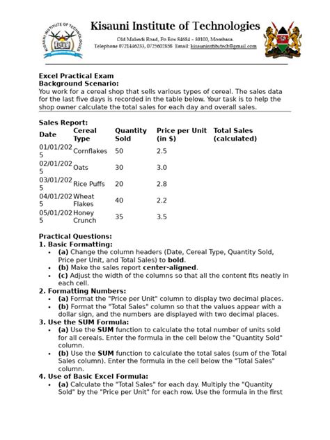 Excel Practical Exam Pdf Microsoft Excel