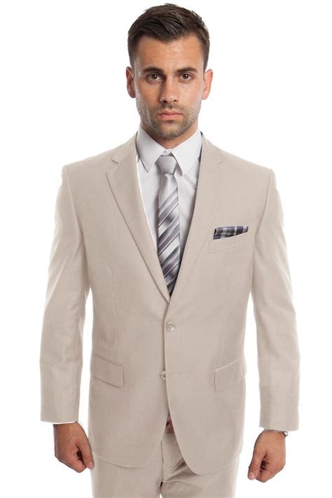 Mens Two Button Basic Modern Fit Business Suit In Tan Signaturemenswear
