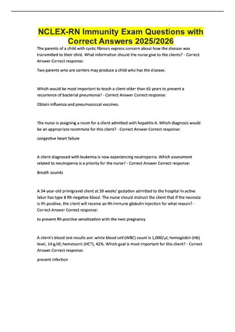 Nclex Rn Immunity Exam Questions With Correct Answers 20252026 Nclex