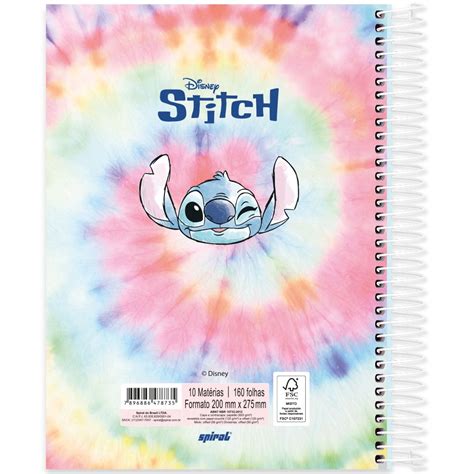 Caderno universitário capa dura 10x1 160 folhas Disney Stitch Tie Dye