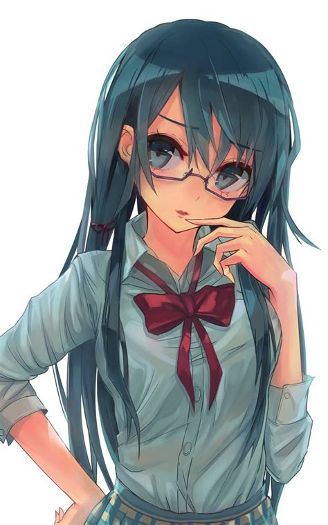 Download Wallpaper 800x1280 School Dress Anime Girl Original Glasses