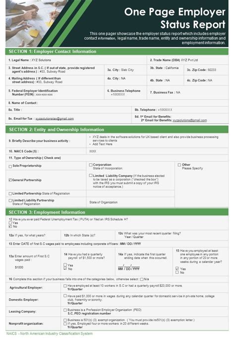 One Page Employer Status Report Presentation Report Infographic Ppt Pdf