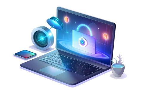 Modern Workspace With Holographic Phishing And Malware Icons On Laptop Screen Digital Threat