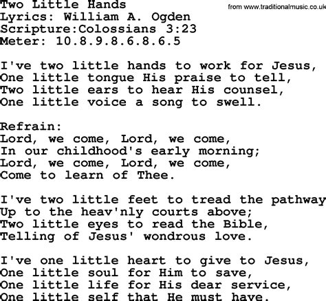 Good Old Hymns Two Little Hands Lyrics Sheetmusic Midi Mp3 Audio