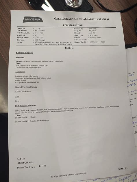 Medical Park Hastanesi Acil Serviste Yaşanan Muayene Ve Reçete