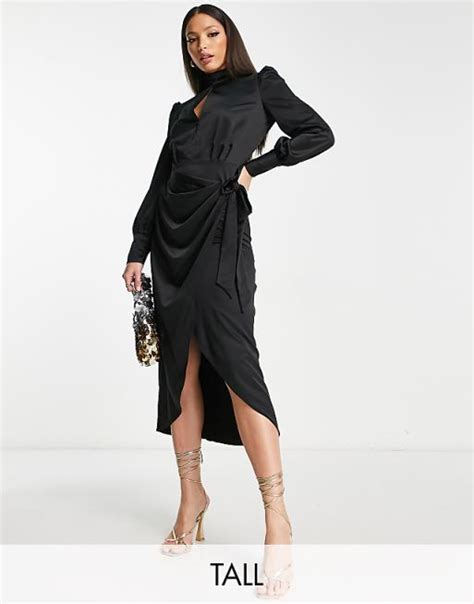 River Island Tall Wrap Midi Dress In Black Asos