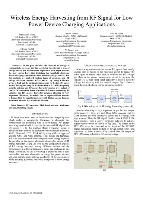 PDF Wireless Energy Harvesting From RF Signal For Low Power Device Charging Applications