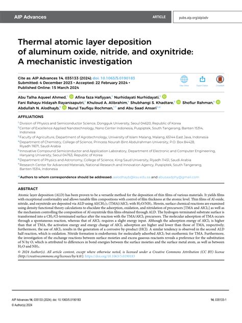 Pdf Thermal Atomic Layer Deposition Of Aluminum Oxide Nitride And