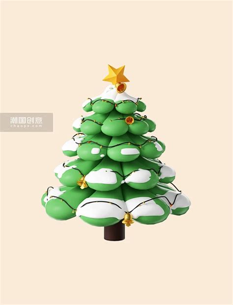 3d圣诞圣诞节立体c4d卡通圣诞树模型图片潮国创意 花瓣网