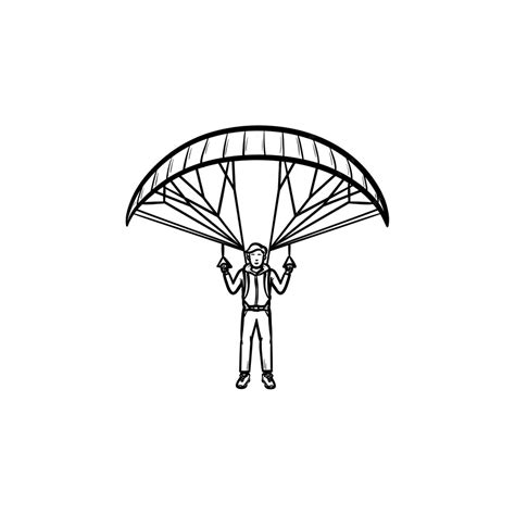 Parachutiste Volant Avec Licône De Doodle Contour Dessiné Main