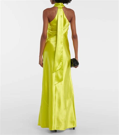 Galvan Pandora Halterneck Satin Maxi Dress Galvan