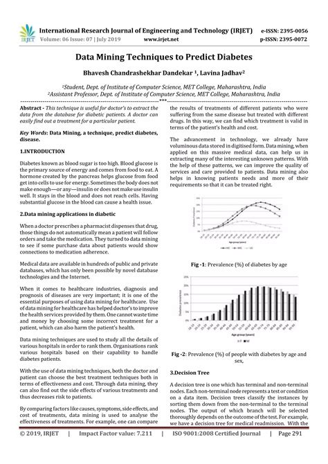 Irjet Data Mining Techniques To Predict Diabetes Pdf