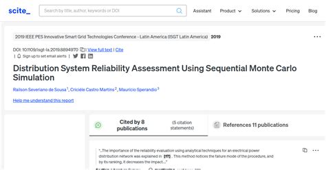 Citation Report Distribution System Reliability Assessment Using Sequential Monte Carlo Simulation