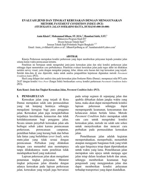 Evaluasi Jenis Dan Tingkat Kerusakan Dengan Menggunakan Metode Pavement Condition Index Pci 1