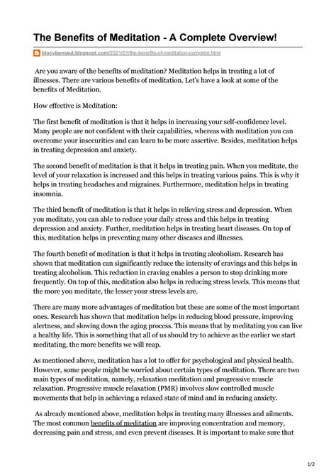 Benefits Of Meditation By Biocybernaut Institute Issuu