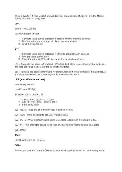 Compsci 210 Cheatsheet Theres Overflow If The MSB Of Answer Does