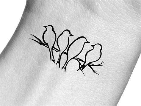 4 Birds On A Branch Temporary Tattoo Etsy