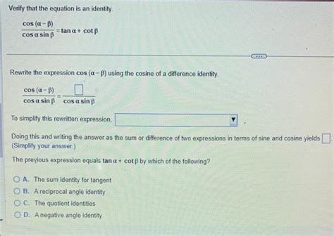 Solved Verify That The Equation Is An Identity Chegg