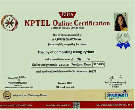 Aswini Chaitanya On Linkedin Nptel Python Certification Gratitude